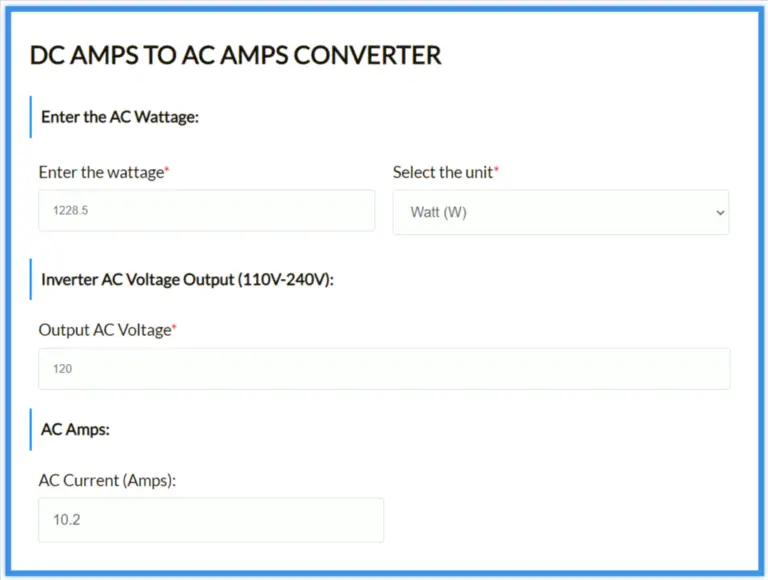 Solar DC To AC Conversion Calculator (Watts, Amps, Volts) – Solars House
